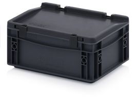 ESD stacking box with hinged lid | NORAH Plastics