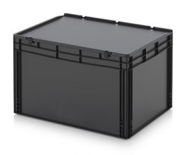 ESD Stacking bin, Hinged lid 80x60x52cm | NORAH Plastics